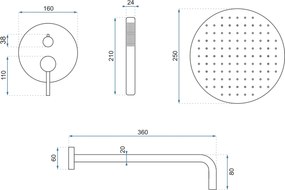 Sprchový komplet REA LUNGO + BOX s podomítkovou baterií, zlatý