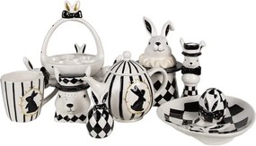Černobílá keramická dóza Black&White Bunny - 9*8*11 cm