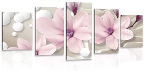 5-dílný obraz magnolie na abstraktním pozadí Varianta: 200x100