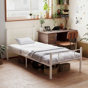 Rám postele HOMCOM pro matraci 200 x 90 cm, 88 cm vysoký jednolůžkový rám z oceli, pro ložnici či pokoj pro hosty, Bílý