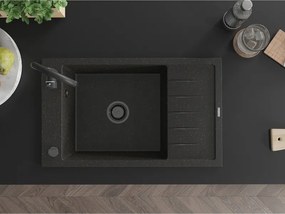 Mexen Elias, granitový dřez granitový 795x480x200 mm, 1-komorový, černá-zlatá metalíza s černým sifonem, 6511791005-75-B