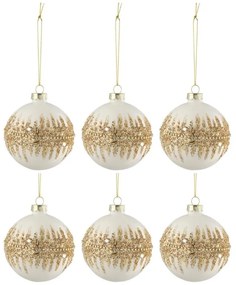 OnaDnes -20% Set šesti zlato bílých skleněných vánočních ozdob J-Line Fry 8 cm