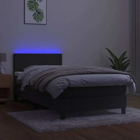 Box spring postel s matrací a LED tmavě šedá 90x200 cm samet 3134262