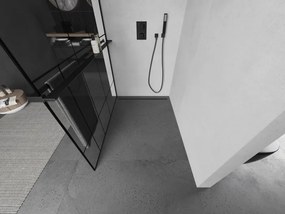 Mexen Kioto+ L, sprchová zástěna Walk-In s poličkou a věšákem 100 x 200 cm, 8mm čiré sklo černý vzor, ​​černý profil, 800-100-123-70-78