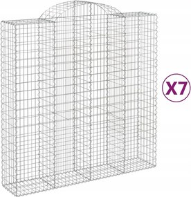 vidaXL Gabionové koše, 7 ks, 200x50x200/220 cm, galvanizované železo