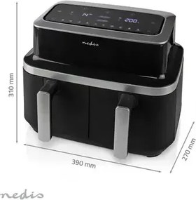 Nedis KAAF320BK černá / Horkovzdušná fritéza / 2x 4.2 l / 2600 W / Čas