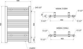 Mexen Mars, topné těleso 700 x 500 mm, 284 W, boční pravé a spodní připojení, bílá, W110-0700-500-00-20-S