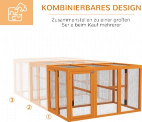 PawHut Kurník pro 1-3 slepice, dřevěný rám, ocelové dráty, rozšiřitelný design, dřevěné bidla, oranžová