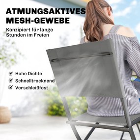 Outsunny 5dílný skládací zahradní jídelní set – šedý stůl s dekorem dřeva a 4 prodyšné síťované židle