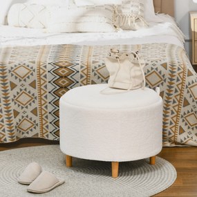 HOMCOM taburet Ø56 x 42 cm, kulatý čalouněný taburet s úložným prostorem a odklápěcím víkem, dřevěné nohy, ideální do obývacího pokoje a ložnice, bílý