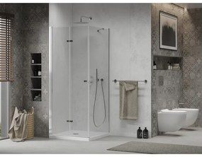 Mexen Lima skládací sprchový kout 90 x 90 cm, Průhledné, Chromovaná + sprchová vanička Flat - 856-090-090-01-00-4010