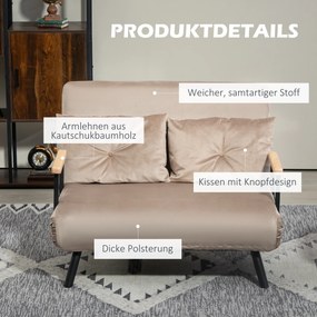 HOMCOM 2místná pohovka s funkcí spaní, 102x73x81cm, s opěradlem nastavitelným v pěti směrech, přehozové polštáře, protiskluzové nožičky, sametový vzh…