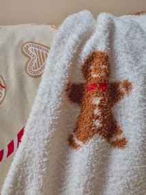 Sinsay - Vánoční deka se vzorem perníkového panáčka - krémová