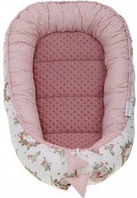Oboustranné hnízdečko (kokon) pro miminko - BABYMAM PREMIUM set 7v1 - V říši snů se starorůžovou minky