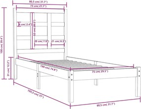 Rám postele bílý masivní dřevo 75 x 190 cm malé jednolůžko 3105431
