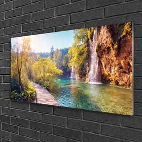 Obraz na skle Jezero Krajina Vodopád 120x60 cm