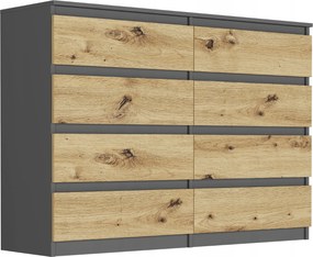 Moderní Komoda 140 CM Skříňka S 8 Zásuvkami Pl R-140-S8 Antracit MIX Artisan