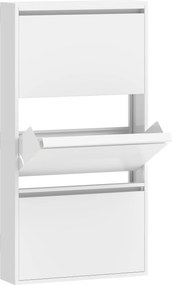 HOMCOM kovová skříňka na boty s 3 výklopnými přihrádkami — úzká nástěnná skříňka na 6 párů, 55 × 15 × 105,5 cm, bílá