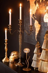 Zlatý kovový svícen na 3 svíčky se zdobením a kamínky Luxy - 40*16*65cm