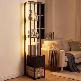 Costway Stojací lampa s nastavitelným jasem, moderní stojací lampa s odkládacím