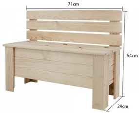 MALÁ DŘEVĚNÁ LAVIČKA S ÚLOŽNÝM PROSTOREM B-12 surová 54x71x29