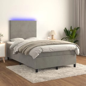 Box spring postel s matrací a LED světle šedá 120x200 cm samet 3135993