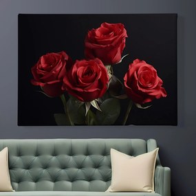 Obraz na plátně - Červené růže na černém pozadí FeelHappy.cz Velikost obrazu: 120 x 80 cm
