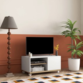 HOMCOM Moderní TV Stánek na Kolečkách pro Televize do 42 Palců - TV Stánek do Obývacího Pokoje s 1 Dvéřmi a 2 Úložnými Policemi 80x45x39,5 cm Bílý