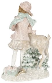 Vánoční dekorativní soška holčičky s laní – 13x10x20 cm