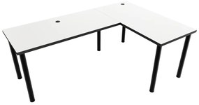 Expedo Počítačový rohový stůl LOOK N s LED, 200/135x73-76x65, bílá/černé nohy, levý