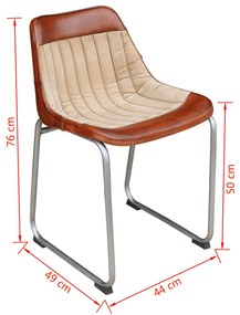 Jídelní židle 2 ks hnědé a béžové pravá kůže a plátno,  243415