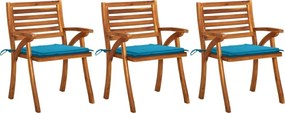 vidaXL Zahradní jídelní židle s poduškami 3 ks masivní akáciové dřevo [3060781] Barva: Modrá