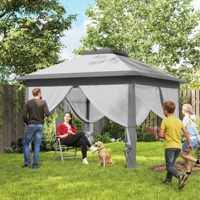Outsunny skládací pavilon, zahradní pavilon, kov a plátno, síťové závěsy, odvodňovací otvory, 330D x 330Š x 288V cm, šedý 84C-300V01GY