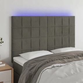 Čelo Postele S Led Tmavě Modré Samet Tmavě šedá 144 x 5 x 118/128 cm