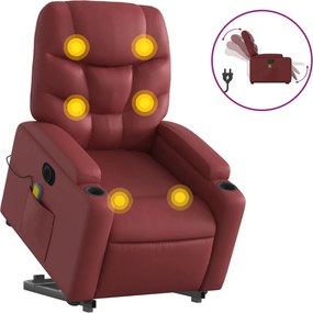 Elektrické zvedací masážní polohovací křeslo vínové umělá kůže 3204683