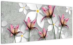 Abstraktní obraz květů na šedém pozadí (100x40cm)