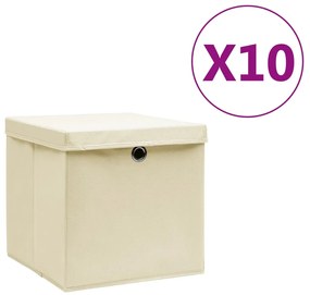 vidaXL Úložné boxy s víky 10 ks 28 x 28 x 28 cm krémové