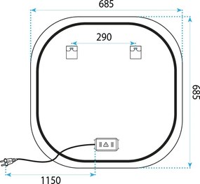 Tutumi Zrcadlo 70x70 cm s regulovatelným LED osvětlením HOM-01519