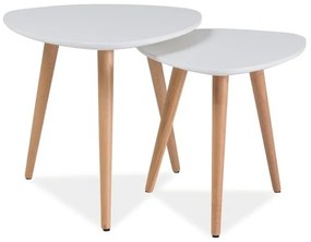 Konferenční stůl DOLAN A sestava 2 stolků (S) bílá deska / bukové nohy