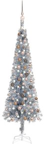 Úzký vánoční stromek s LED a sadou koulí stříbrný 150 cm,  3078091 HangarStore.cz