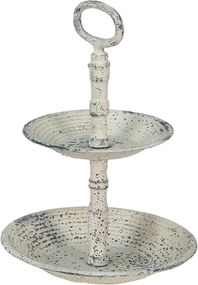 Béžový antik dvoupatrový kovový etažér Fun Antique - Ø 19*27 cm