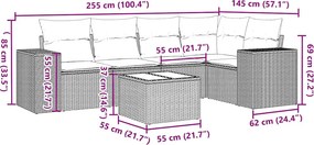 6dílná zahradní sedací souprava a podušky světle šedá polyratan 3254879