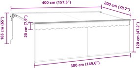 Stahovací markýza Antracit 400 x 200 cm Polyester a hliník 3329800