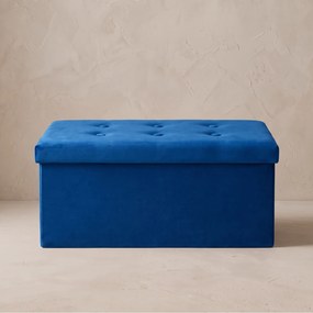 Praktický taburet s úložným prostorem, obdélníkový, velurový, skládací, 76 × 38 × 38 cm, námořnicky modrý