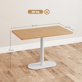 HOMCOM obdélníkový jídelní stůl pro 6 osob, 120 x 70 x 75 cm, kuchyňský stůl s podstavcem a tlustou deskou, dub bílý