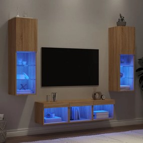 5dílná obývací stěna s LED dub sonoma kompozitní dřevo 3216606