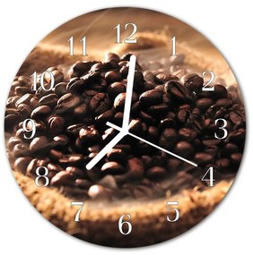 Skleněné hodiny kulaté Zrnková káva fi 30 cm