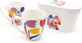 Sada 2 porcelánových hrnků Super Bloom, 350 ml – hravé květiny, červená a žlutá