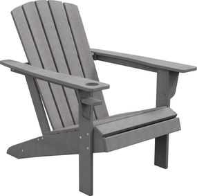 Zahradní křeslo Outsunny s držákem na hrnek, patio křeslo, venkovní křeslo, zahradní nábytek, balkonové křeslo, Adirondack, šedé, HDPE, 75 x 87 x 90 c