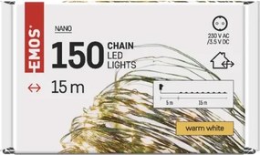 Vánoční osvětlení EMOS D3AW05 ZY1917T 150LED nano řetěz zelený 15m teplá bílá s časovačem